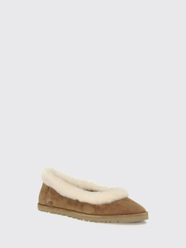 UGG Zora Suede Ballerina Flats With Shearling Lining - Walnut
