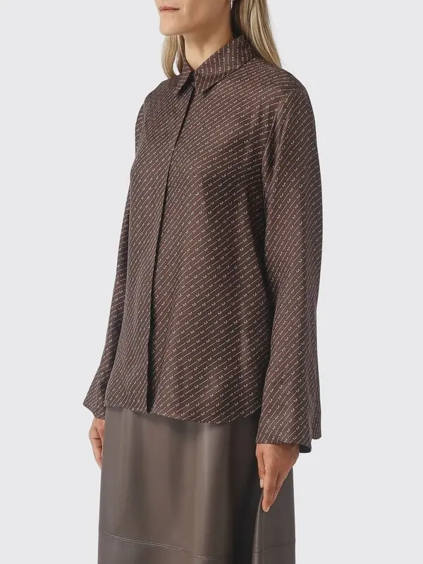 Max Mara Brown Pure Silk Shirt With All-over Monogram Print