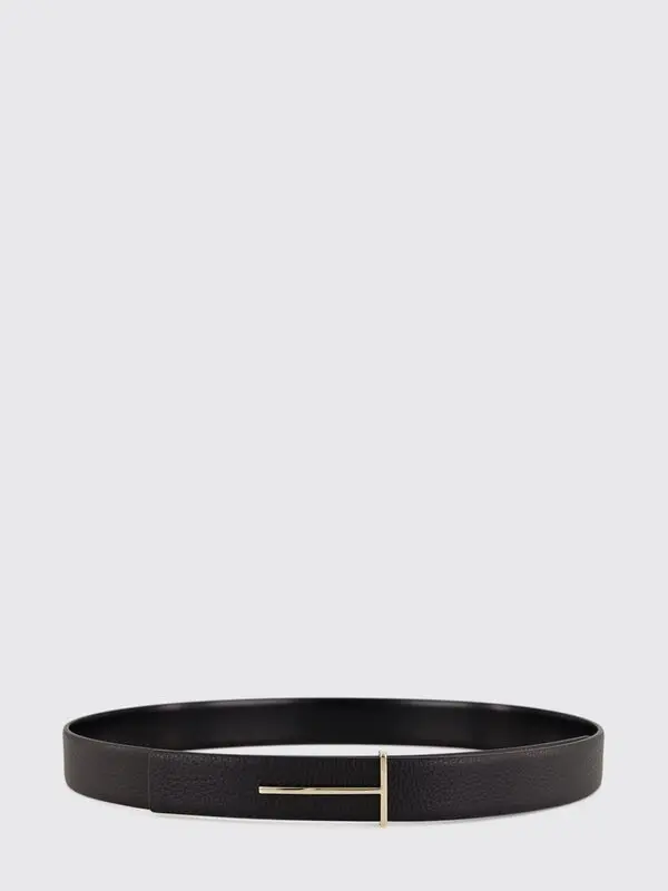 TOM FORD Hammered Calfskin Belt With Monogram Buckle - Black