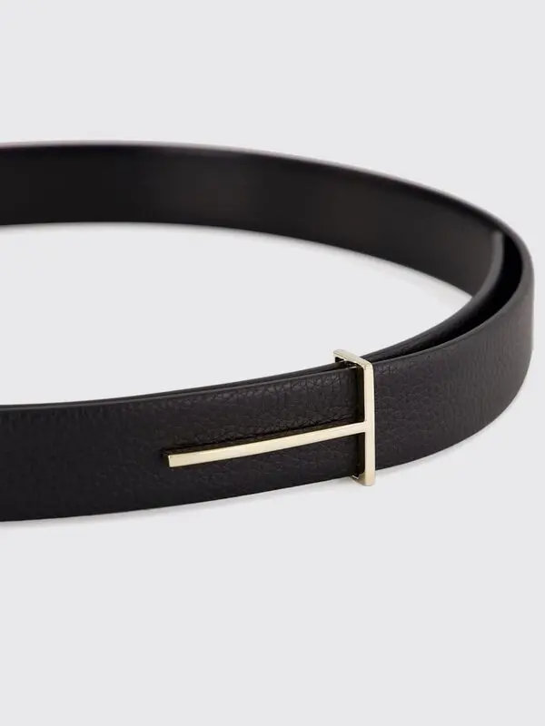 TOM FORD Hammered Calfskin Belt With Monogram Buckle - Black