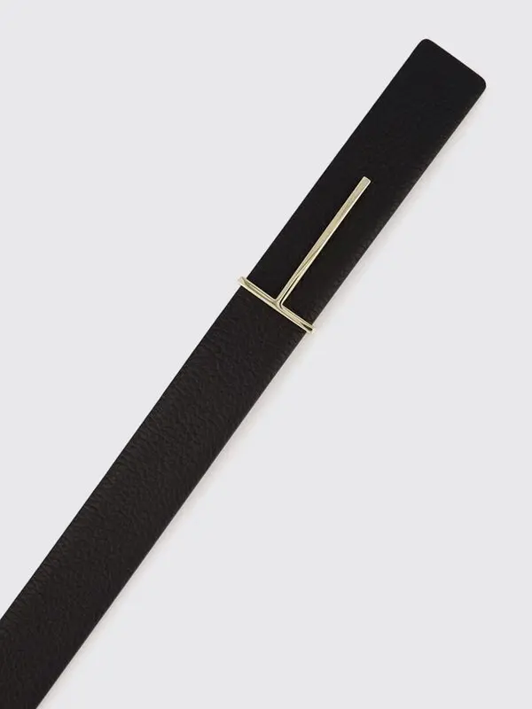 TOM FORD Hammered Calfskin Belt With Monogram Buckle - Black