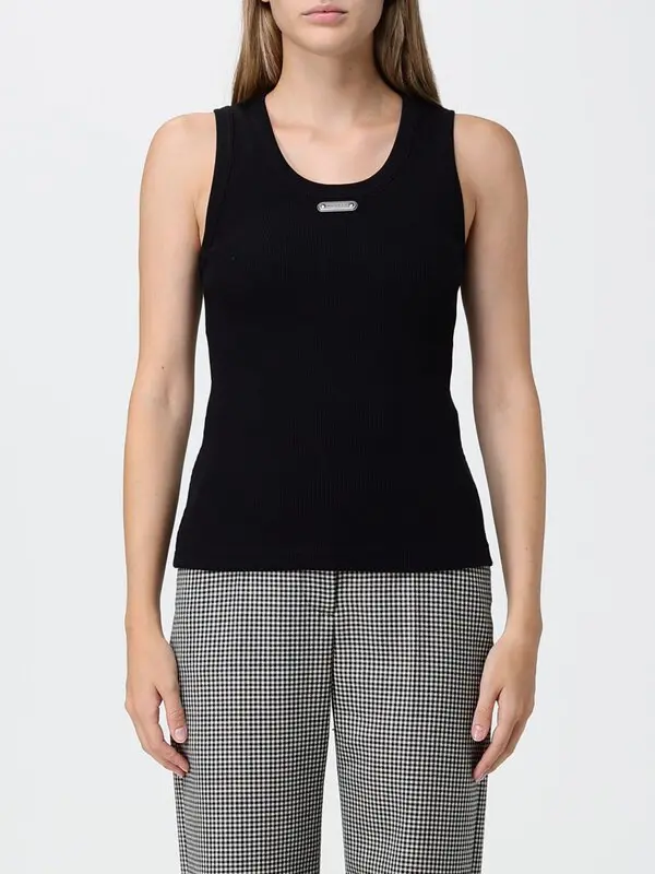 Alexander McQueen Sleeveless Slim Fit Stretch Cotton Top With Applied Logo