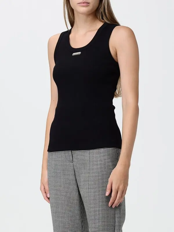Alexander McQueen Sleeveless Slim Fit Stretch Cotton Top With Applied Logo