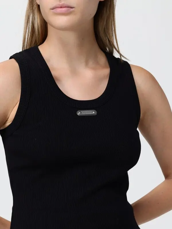 Alexander McQueen Sleeveless Slim Fit Stretch Cotton Top With Applied Logo