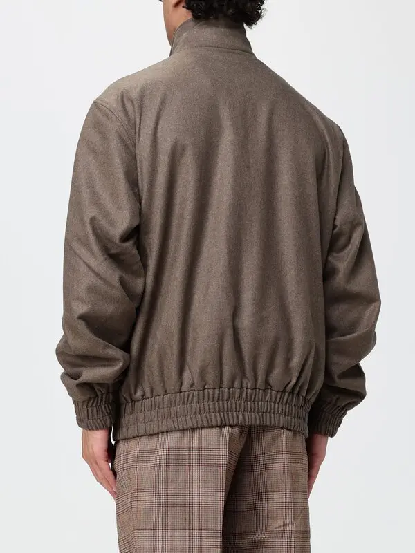 Drole De Monsieur High Neck Virgin Wool Bomber Jacket With Embroidered Logo - Brown