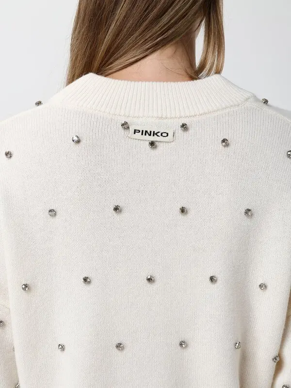 Pinko Pure Cashmere V-neck Sweater With Crystal Embroidery