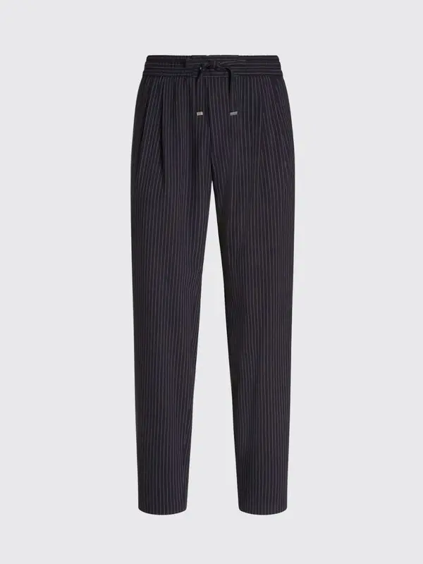 Dolce & Gabbana Pin Virgin Wool Pants With Drawstring Waist