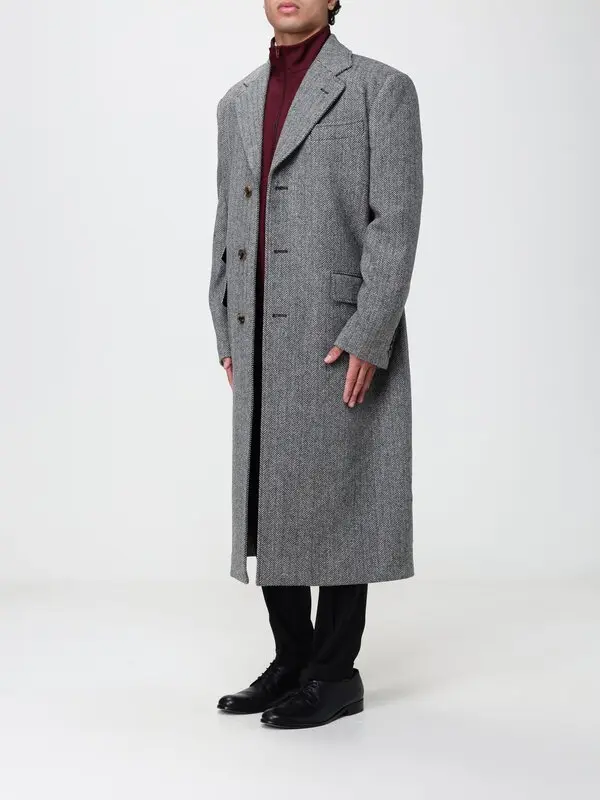 Valentino Garavani Single-breasted Long Coat In Virgin Wool With Chevron Pattern
