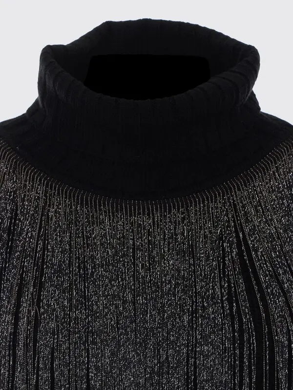 Pinko Wool Blend Turtleneck Sweater With Dropped Shoulders And Fringes