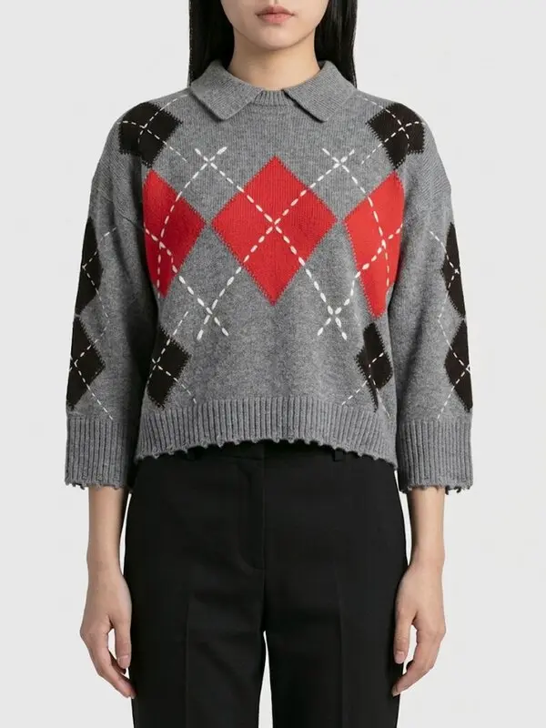 Pinko Argyle Wool And Cashmere Long-sleeved Polo Sweater