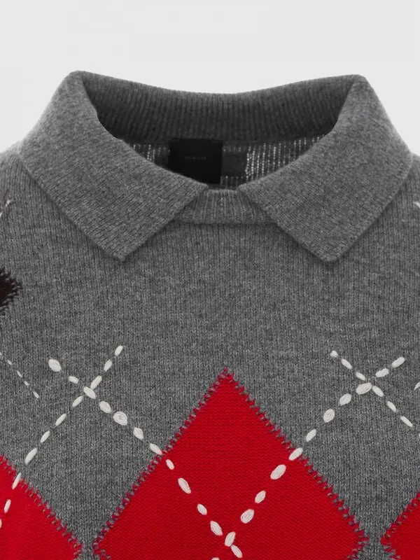 Pinko Argyle Wool And Cashmere Long-sleeved Polo Sweater
