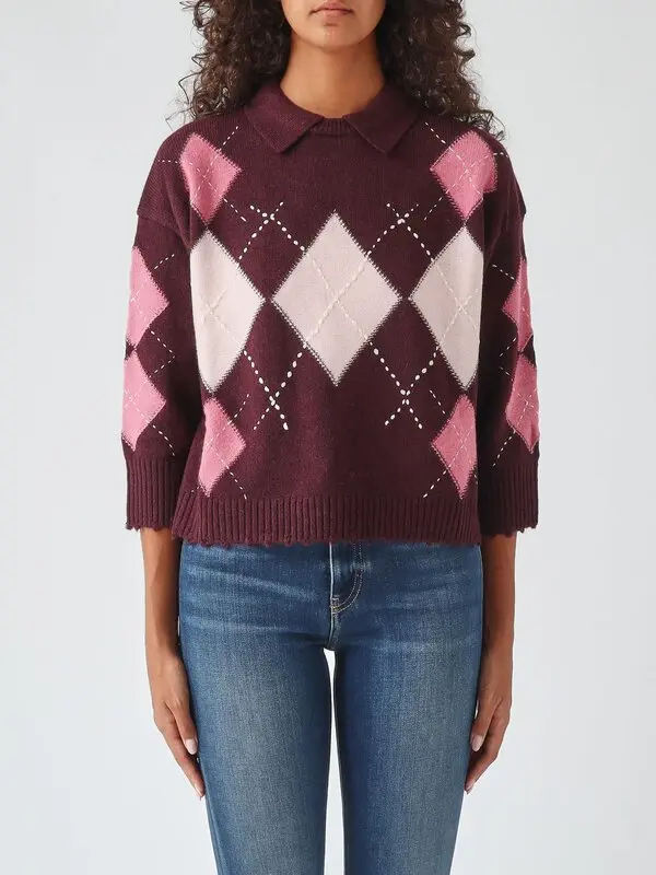 Pinko Argyle Wool And Cashmere Long-sleeved Polo Sweater - Red