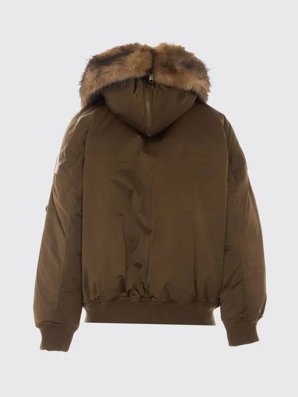 Michael Kors Satin Bomber Jacket With Hood And Fur Collar