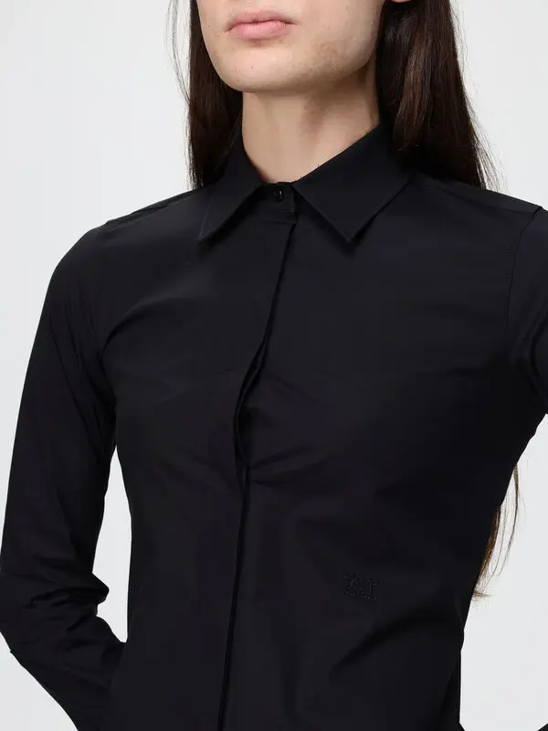 Max Mara Slim Fit Stretch Cotton Shirt With Concealed Placket - Black