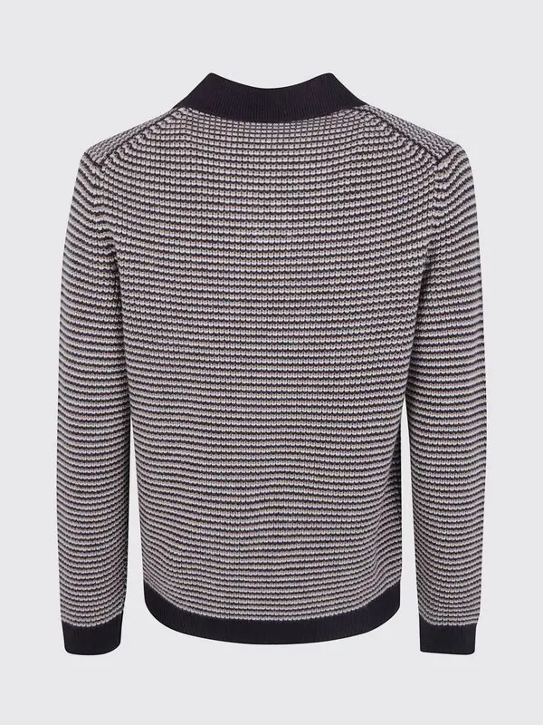 LARDINI Striped Long-sleeved Knit Polo In A Wool And Cashmere Blend