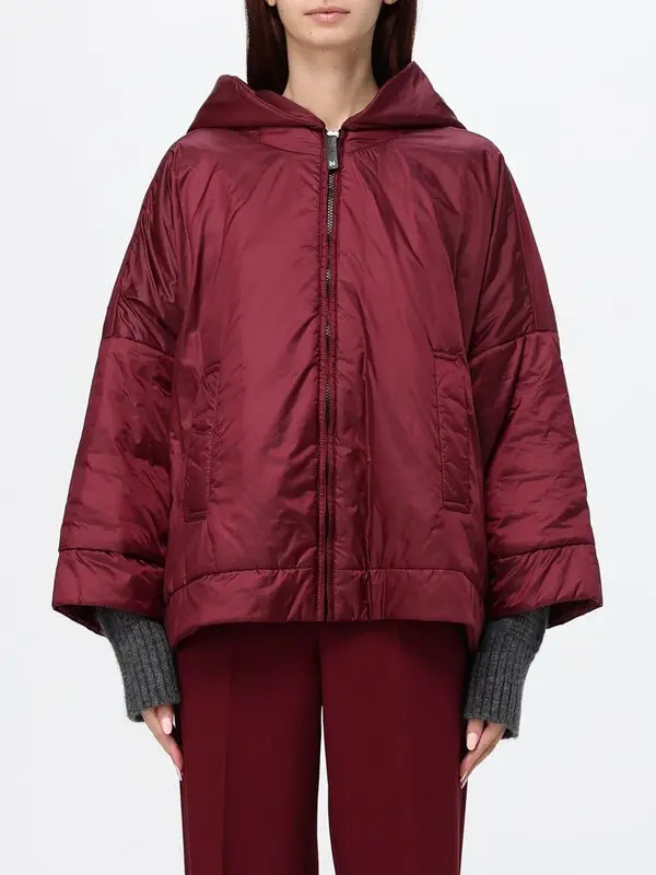 Max Mara Hooded Short Down Jacket In Technical Fabric With Dropped Shoulders - Red