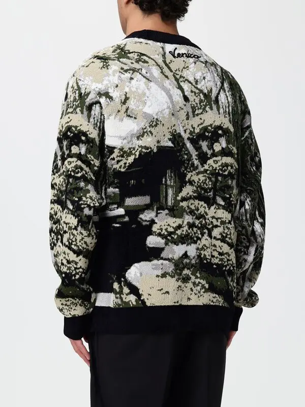 Kenzo V-neck Cardigan In A Wool Blend With An All-over Graphic Print