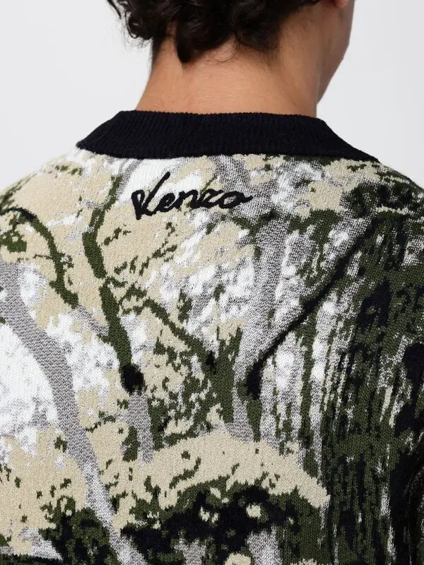 Kenzo V-neck Cardigan In A Wool Blend With An All-over Graphic Print