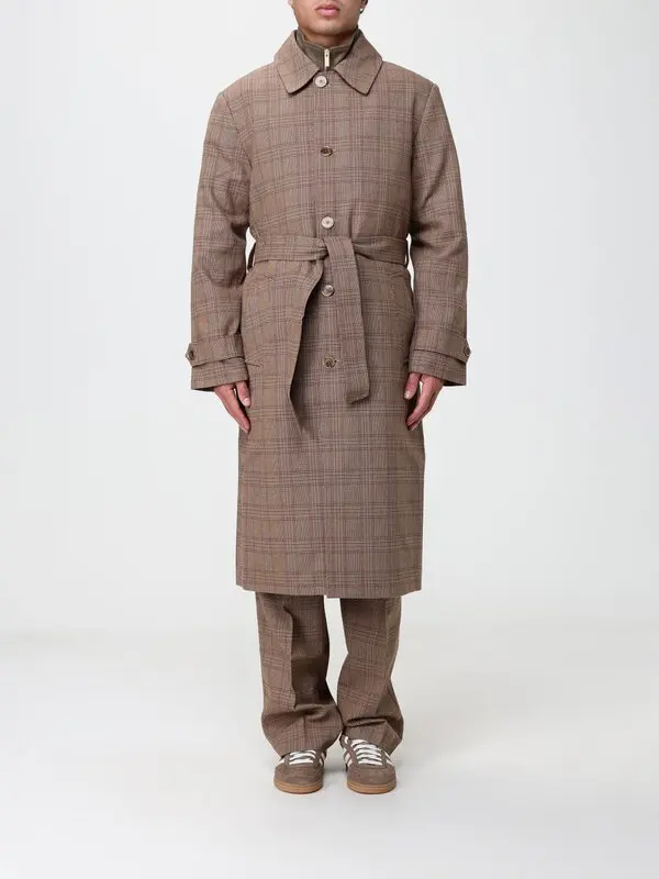 Drole De Monsieur Prince Of Wales Check Trench Coat In A Wool Blend
