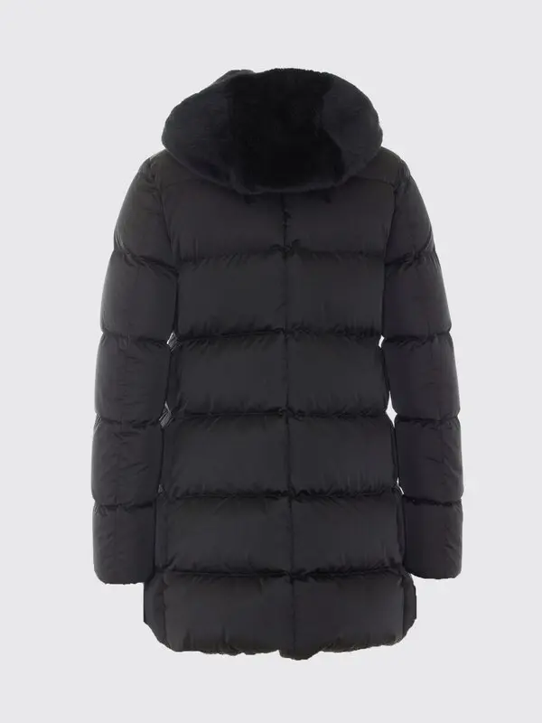 Herno Knee-length Water-repellent Technical Satin Puffer Coat With Shearling Hood - Black 1