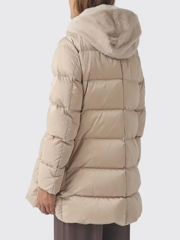 Herno Knee-length Water-repellent Technical Satin Puffer Coat With Shearling Hood