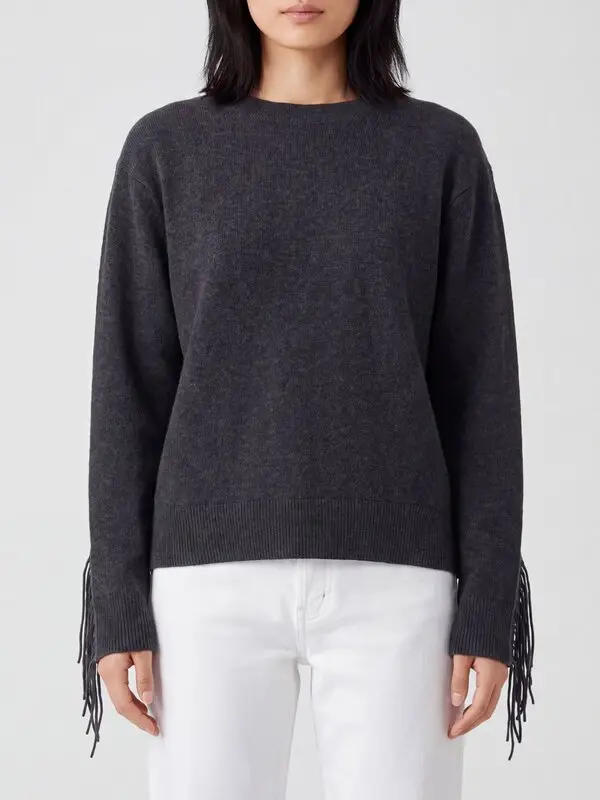 PAROSH P.a.r.o.s.h. Cashmere Crewneck Sweater With Embroidery, Fringes And Dropped Shoulders - Grey