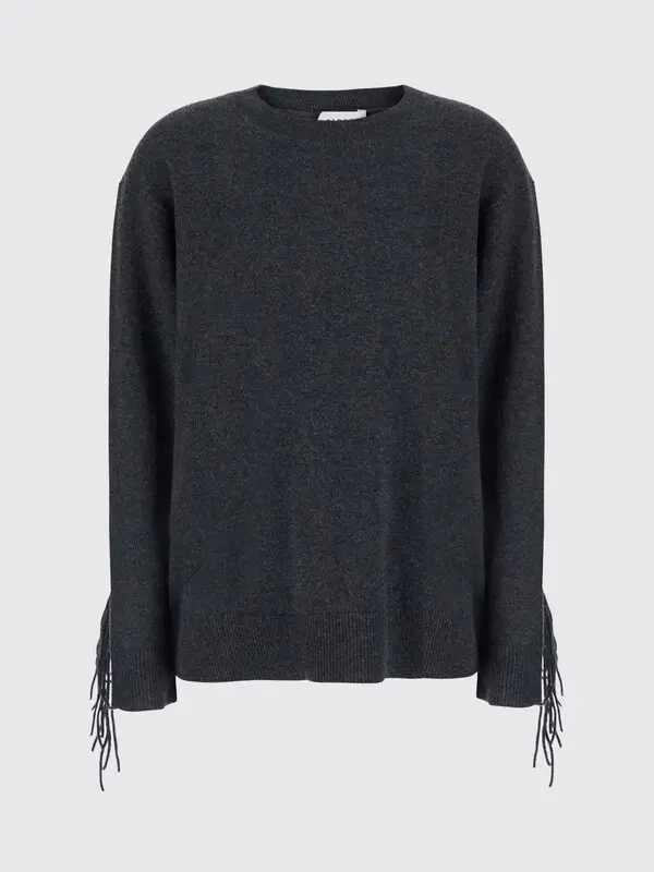 PAROSH P.a.r.o.s.h. Cashmere Crewneck Sweater With Embroidery, Fringes And Dropped Shoulders - Grey