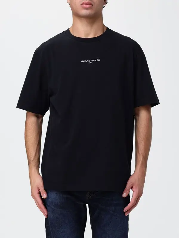 Maison Kitsuné Cotton T-shirt With Contrast Logo And Crew Neck - Black