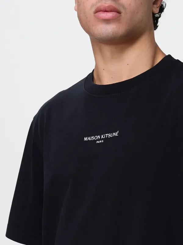 Maison Kitsuné Cotton T-shirt With Contrast Logo And Crew Neck - Black