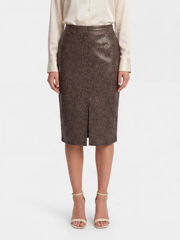 TWINSET Slim Fit Python Print Faux Leather Midi Pencil Skirt