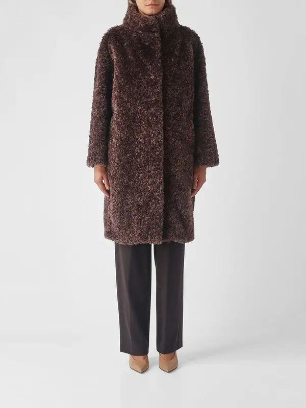 Herno Knee-length Faux Shearling Coat With A High Neck