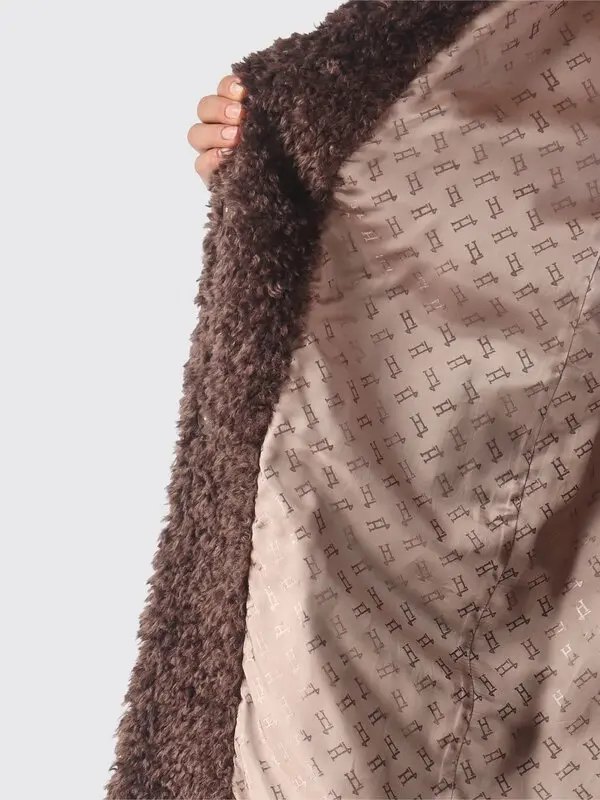 Herno Knee-length Faux Shearling Coat With A High Neck