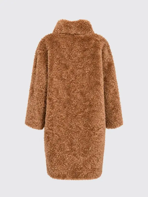 Herno Knee-length Faux Shearling Coat With A High Neck - Camel