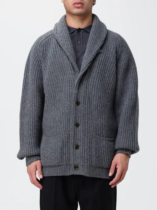 Filson Button-up Shawl Collar Wool Cardigan With Dropped Shoulders - Grey
