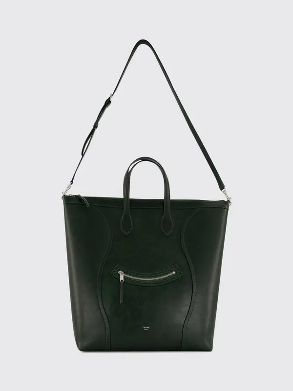 Celine The Vertical Calfskin Leather Tote Bag With Foil Logo