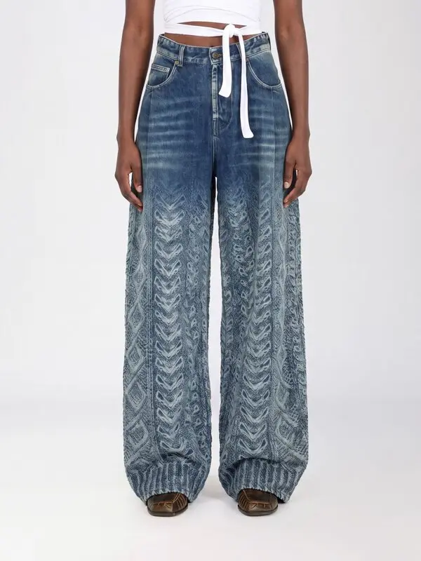 DIESEL® High-waisted Wide-leg Graphic Print Jeans With Five Pockets
