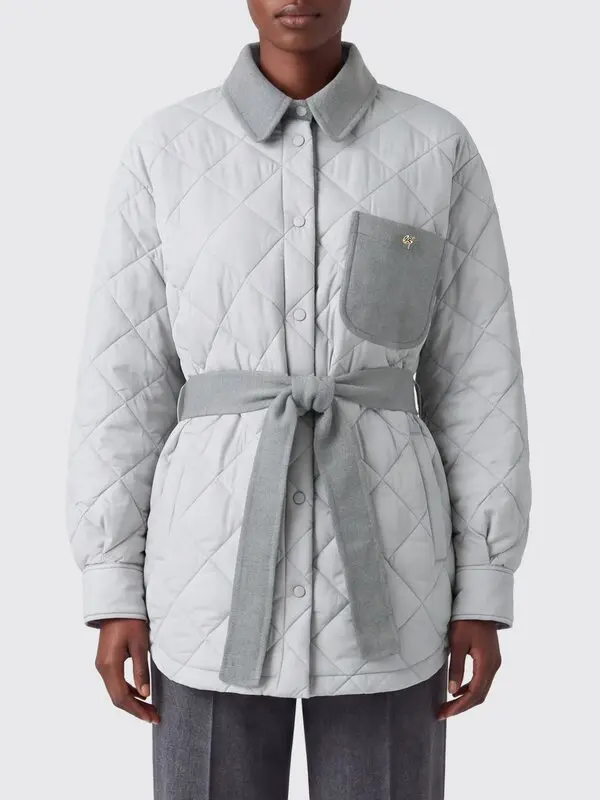 Fabiana Filippi Quilted Polyester Shirt Jacket With Waist Belt - Grey