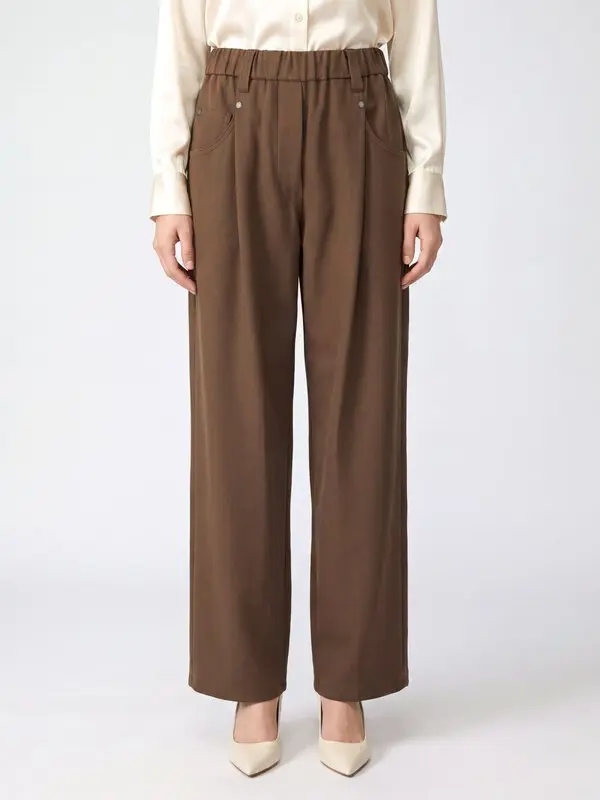 Brunello Cucinelli Wide Leg Viscose And Silk Pants With Monili Detail - Brown