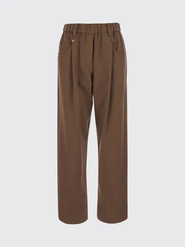 Brunello Cucinelli Wide Leg Viscose And Silk Pants With Monili Detail - Brown