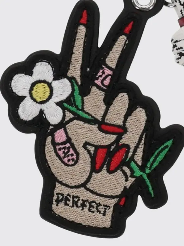 Marc Jacobs Metal Keychain With Embroidered Patch And Snap Hook Ring