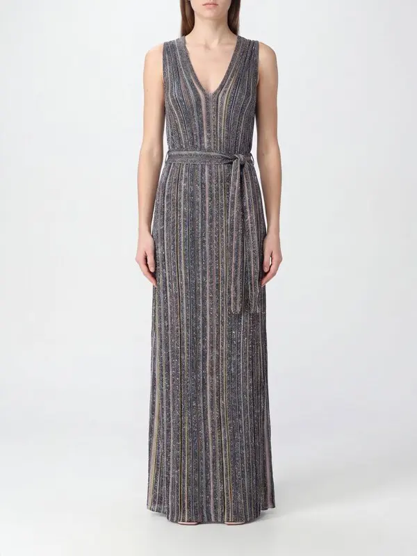 Missoni Striped Lurex Long Evening Gown With Sequins