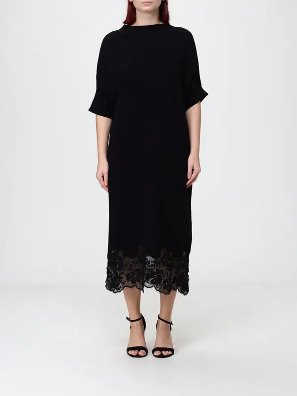 Fabiana Filippi Lace-insert Wool And Cashmere Midi Dress - Black