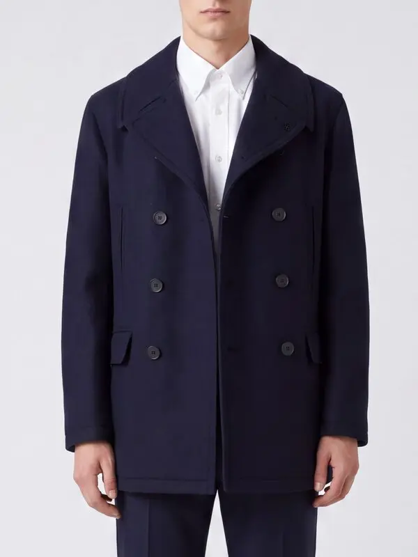 Tagliatore Double-breasted Knee-length Wool Coat With Cuff Straps - Blue