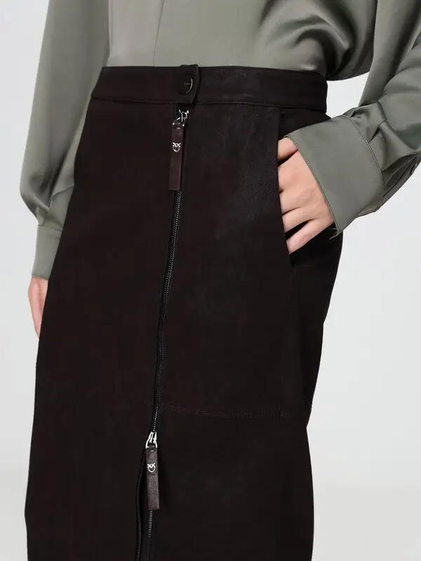 Pinko High-waisted Midi Pencil Skirt In Viscose Blend With Off-center Zip - Brown