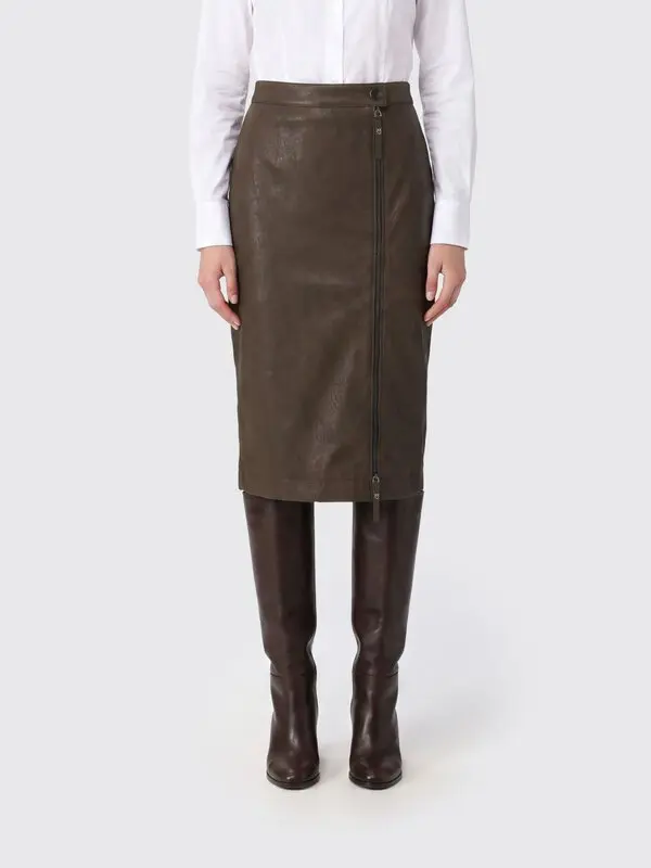 Pinko High-waisted Midi Pencil Skirt In Viscose Blend With Off-center Zip - Dark
