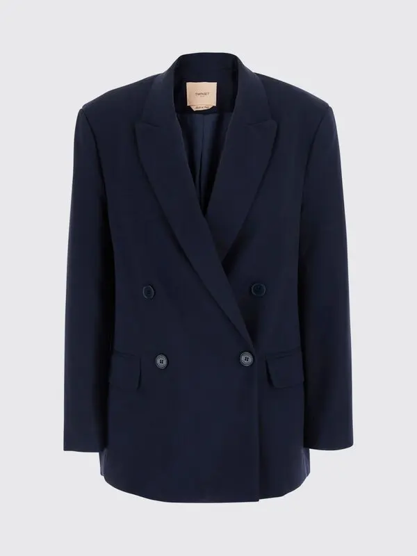 TWINSET Double-breasted Viscose Blend Blazer With Peak Lapels - Blue