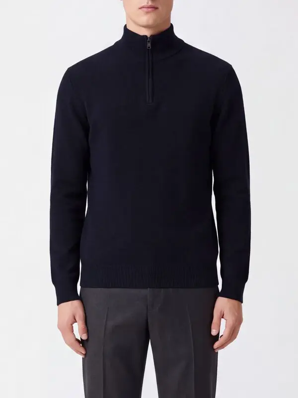 Brioni Half-zip Turtleneck Sweater In Cashmere And Wool Blend - Navy