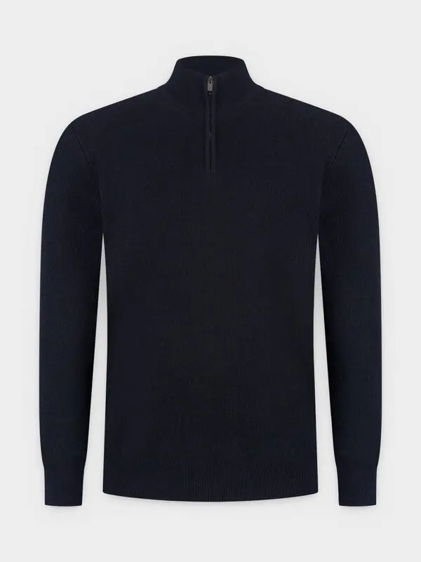 Brioni Half-zip Turtleneck Sweater In Cashmere And Wool Blend - Navy