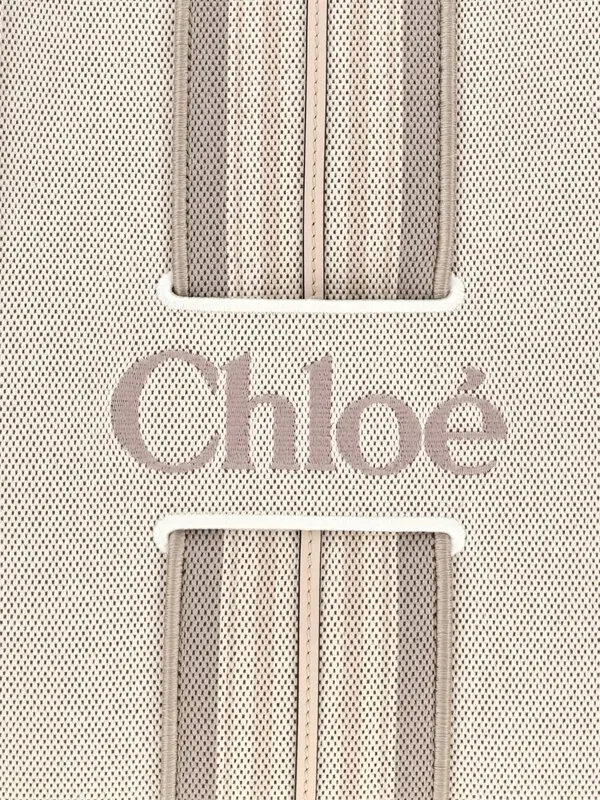 Chloé Woody Loop Tote Bag In Multi Striped Canvas With Embroidered Logo - Pink