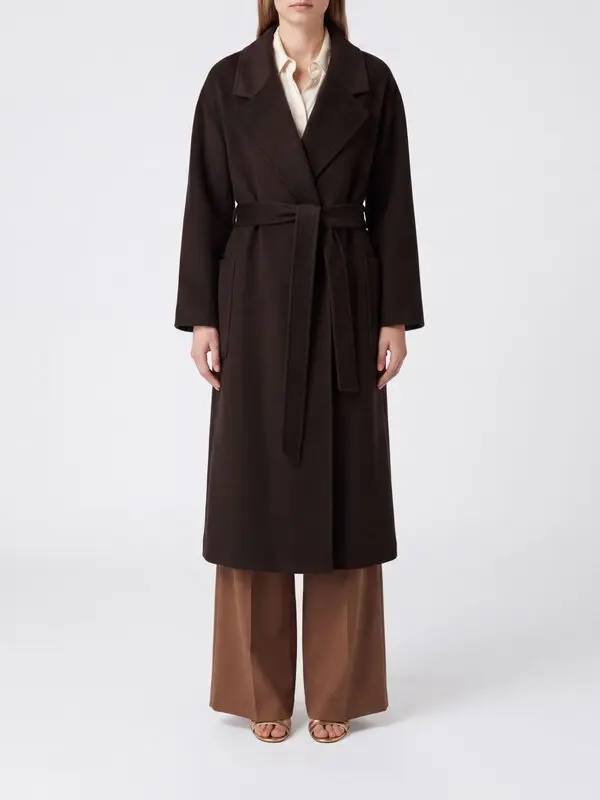 Elisabetta Franchi Long Robe Coat In Pure Wool With A Waist Belt